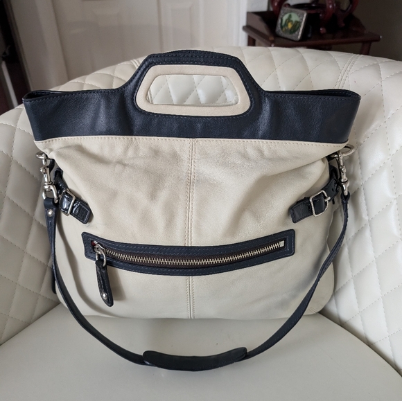 Coach | Bags | Coach Leather Sand And Blue Shoulder Bag | Poshmark